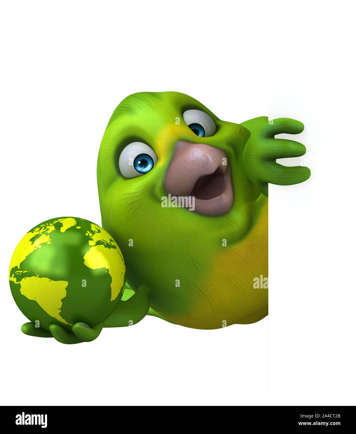 Fun green bird - 3D Illustration Stock Photo - Alamy