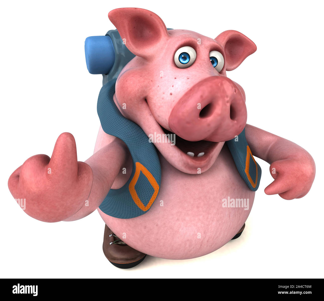 Fun backpacker pig cartoon character Stock Photo - Alamy