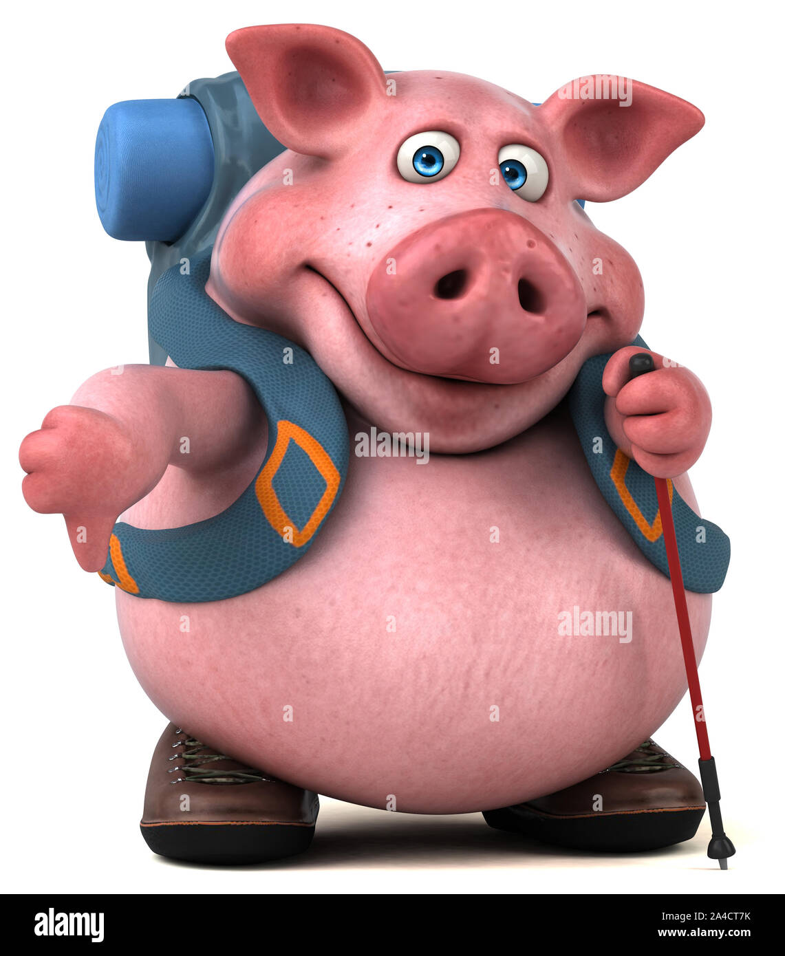 Fun backpacker pig cartoon character Stock Photo - Alamy