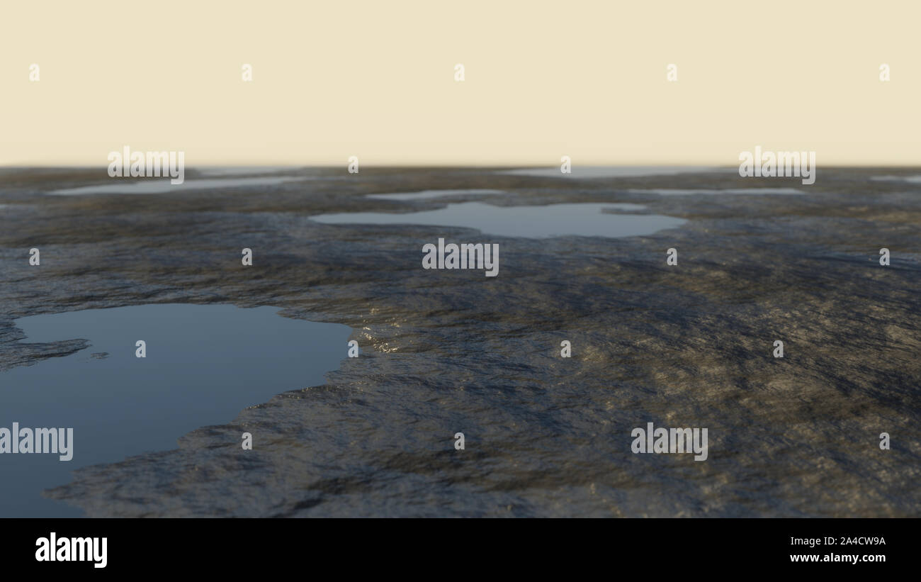 Abstract background. Ground with water against the sky. Depth of field ...