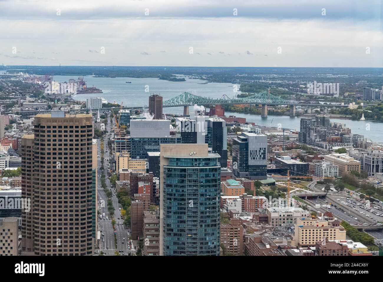 Montreal in Canada, aerial view with modern skyline and the Saint ...