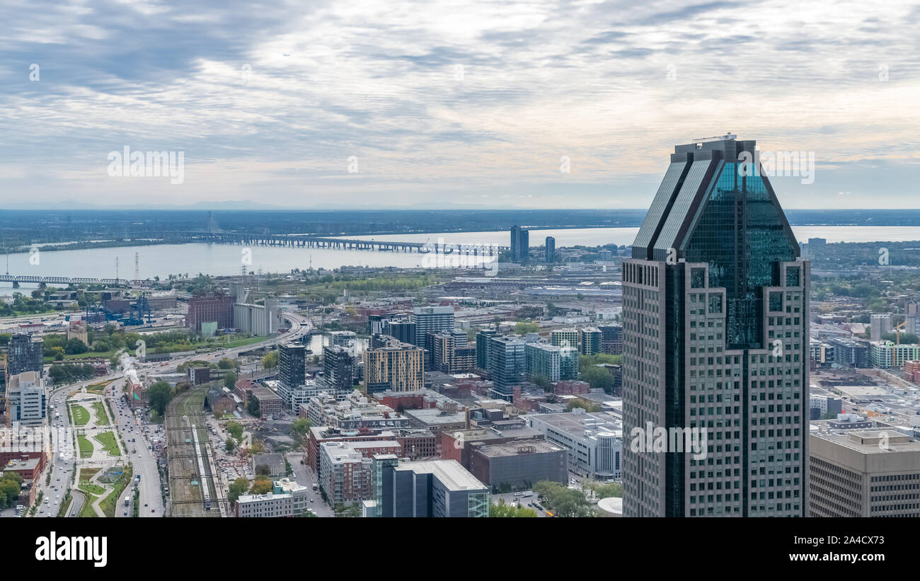 Montreal in Canada, aerial view with modern skyline and the Saint ...