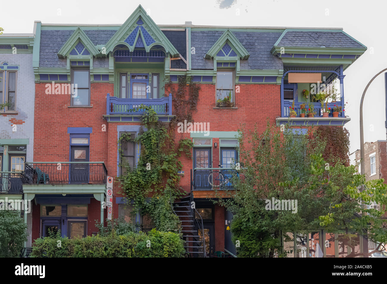 Montreal, typical victorian house with exterior staircase in the ...