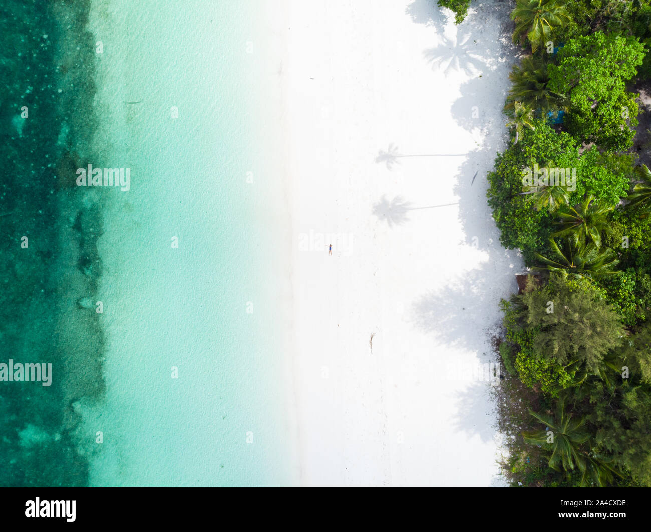 Aerial view tropical beach island reef caribbean sea at Pasir Panjang ...