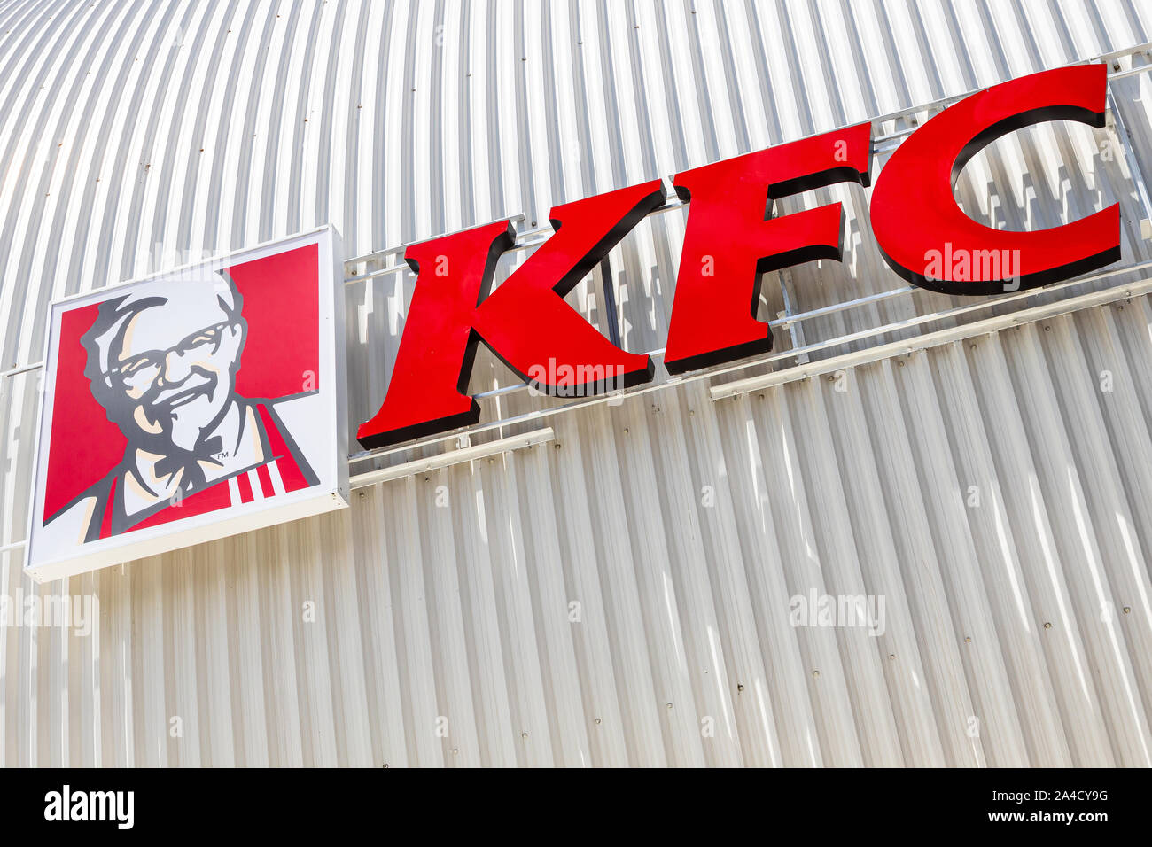 Minsk, Belarus - July 20, 2019: KFC fast food restaurant logo on white ...