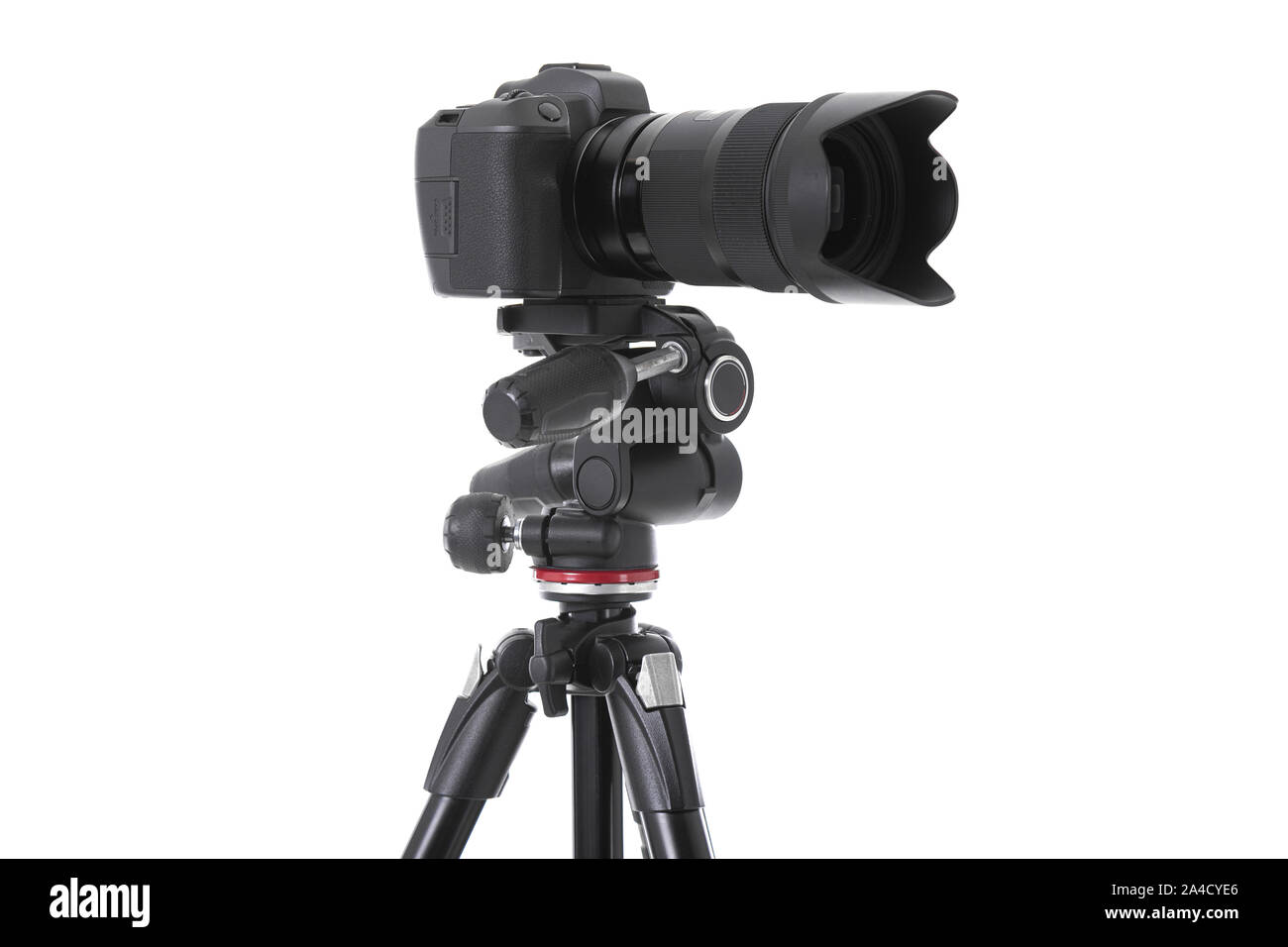 Side-view of professional camera device with big camera glass isolated ...