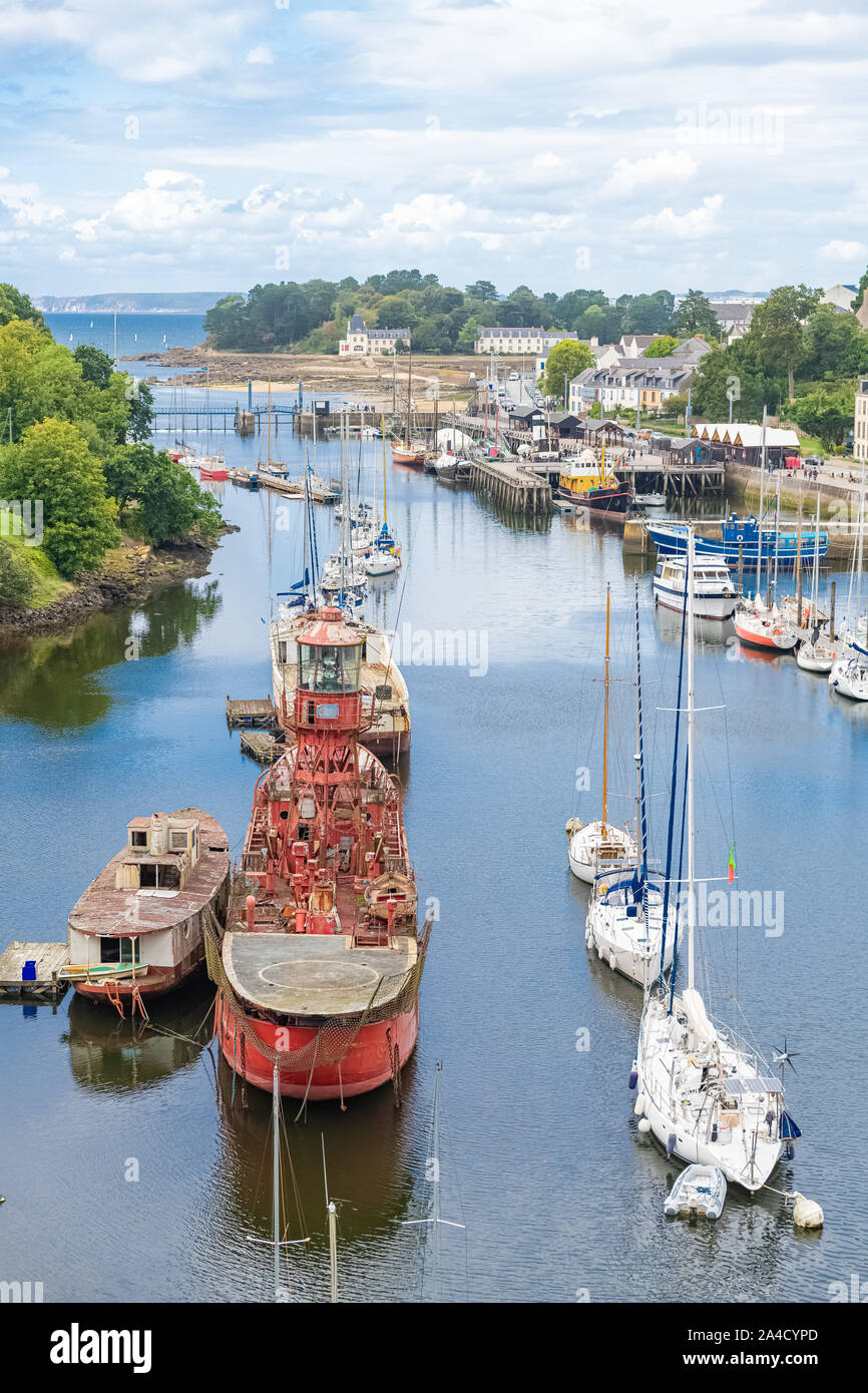 Douarnenez, the port Rhu in Brittany, beautiful aerial view of the ...