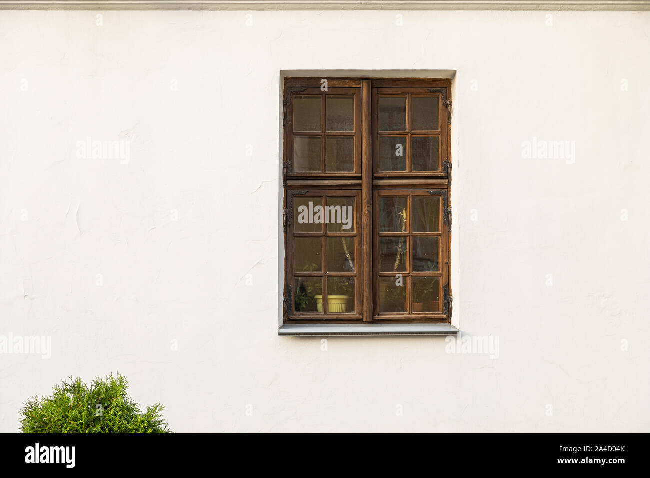 Rectangular wooden window in white wall Stock Photo - Alamy