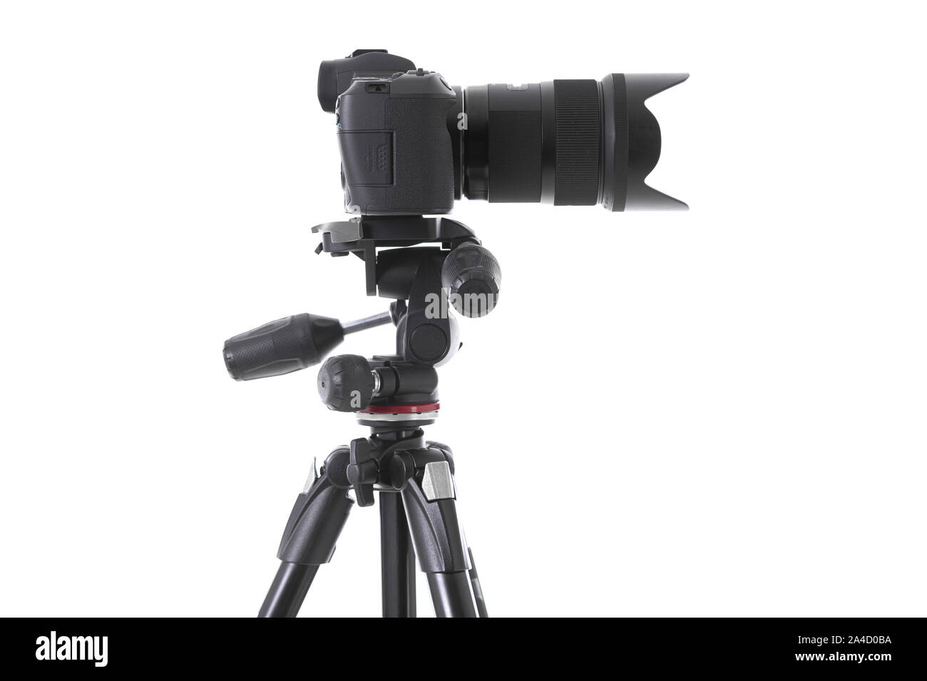 Side-view of photo camera device with big camera glass isolated Stock ...