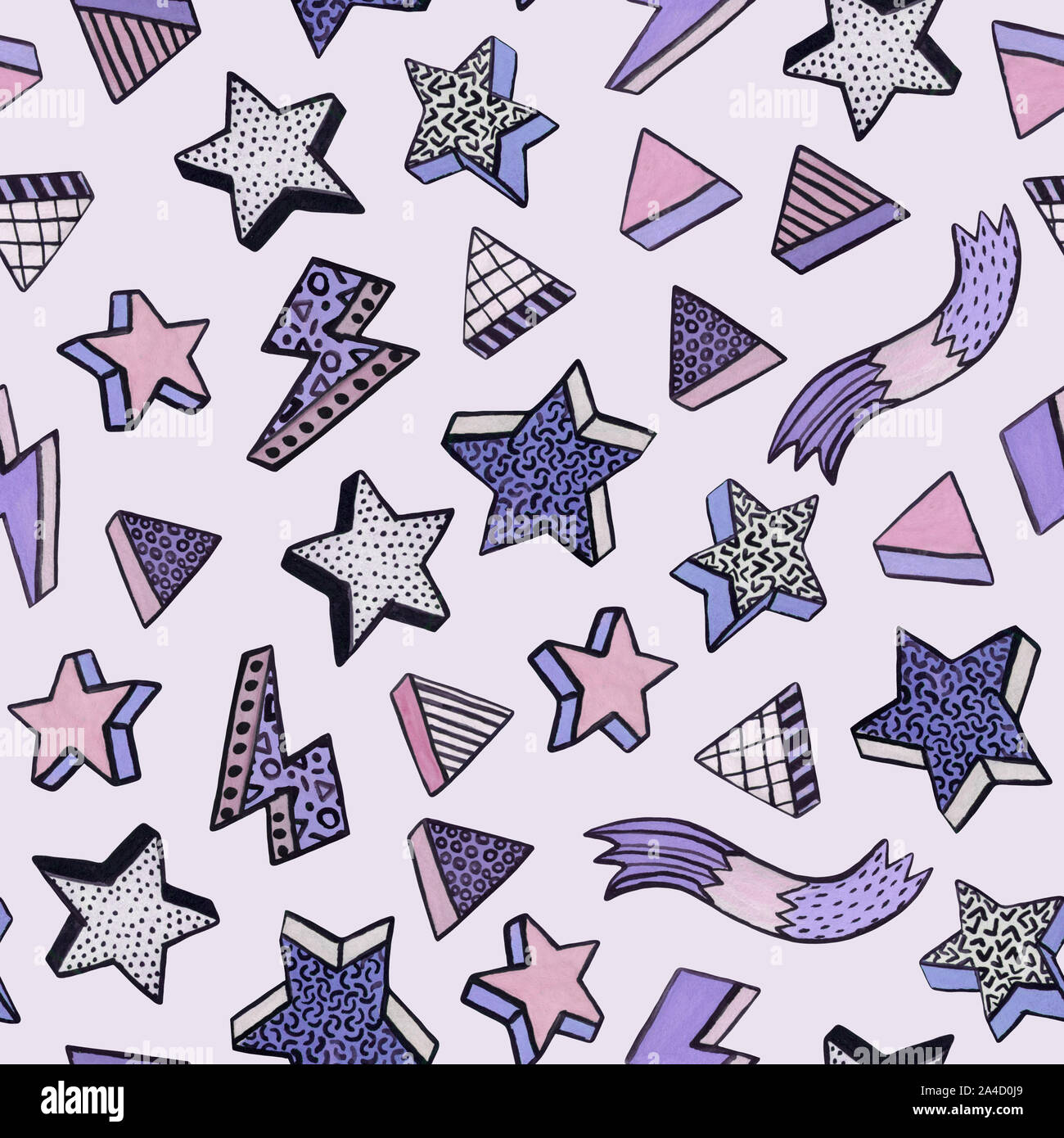 Simple watercolor seamless pattern in minimal memphis style with stars ...