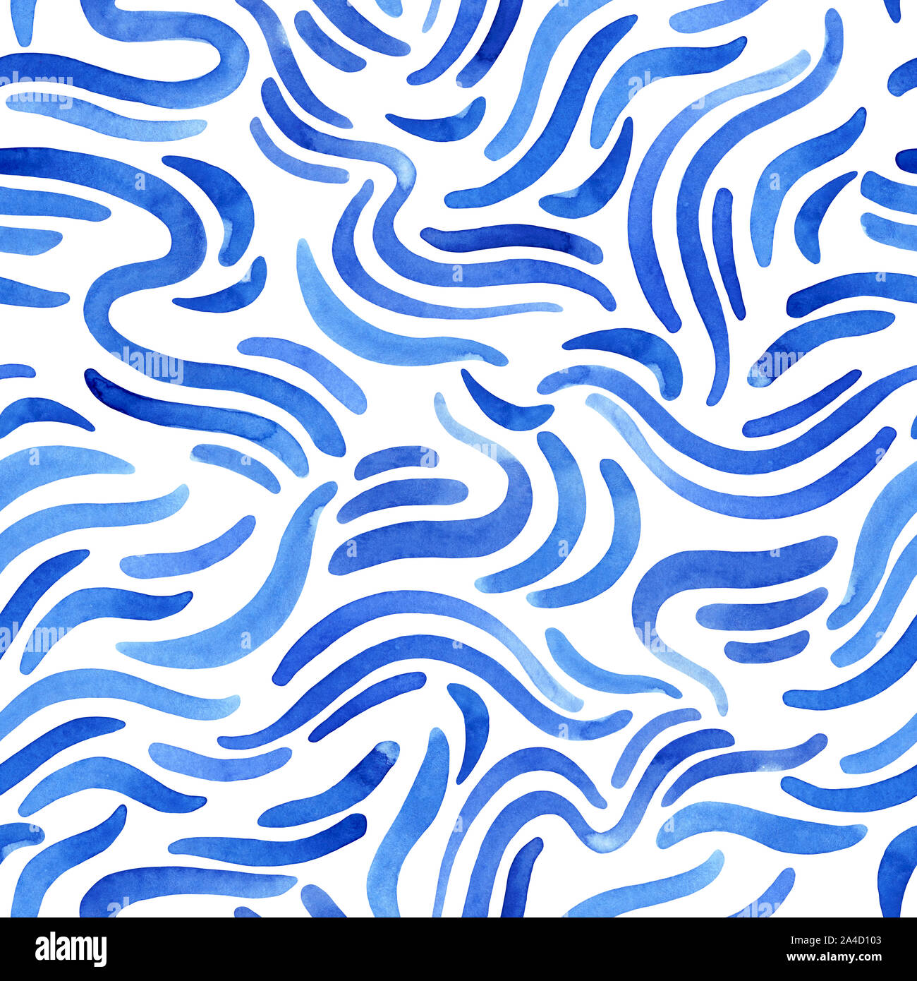 Aqua blue abstract brush strokes seamless pattern. Watercolor fluid ...