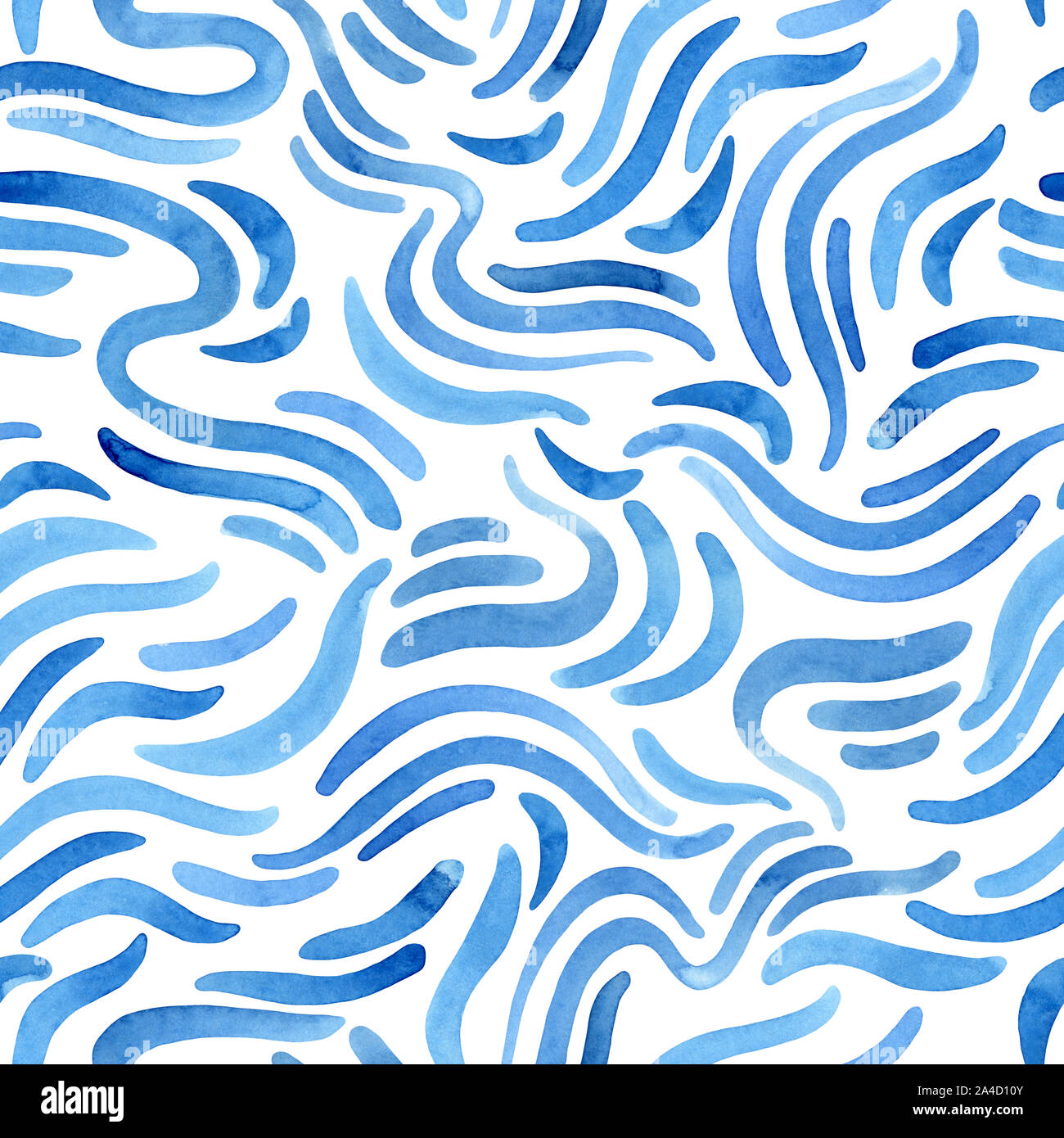Aqua blue abstract brush strokes seamless pattern. Watercolor fluid ...