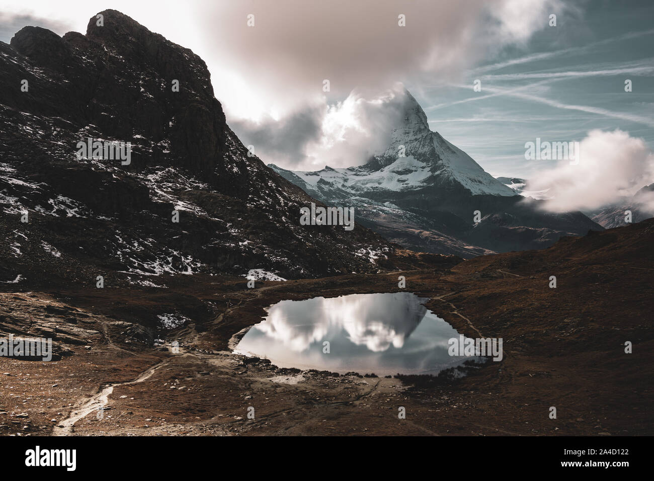 Reflection of Matterhorn in the Riffel lake Stock Photo - Alamy