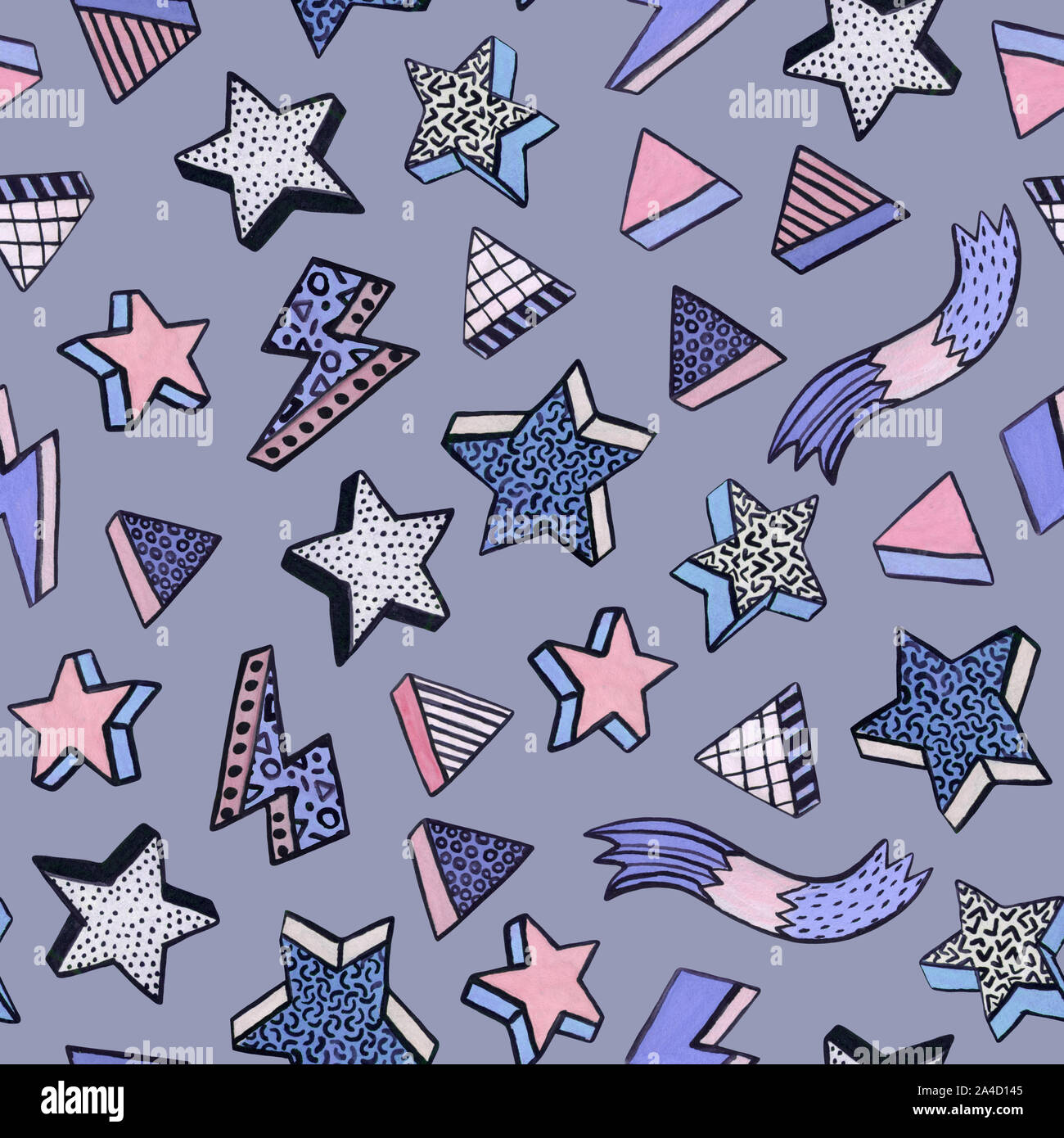 Simple watercolor seamless pattern in minimal memphis style with stars ...