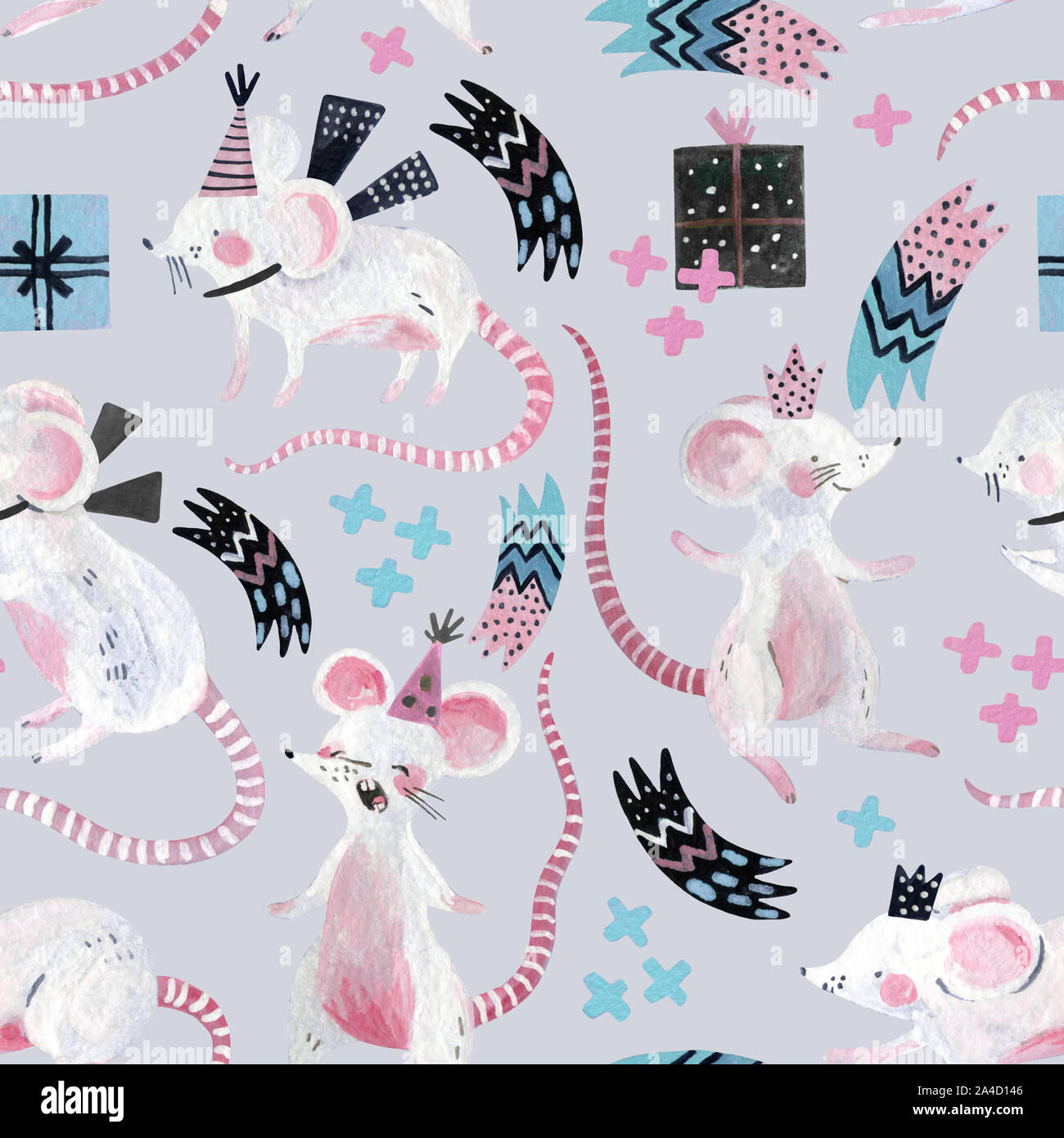 Happy cartoon mice celebrating a holiday or birthday drawn in trendy ...