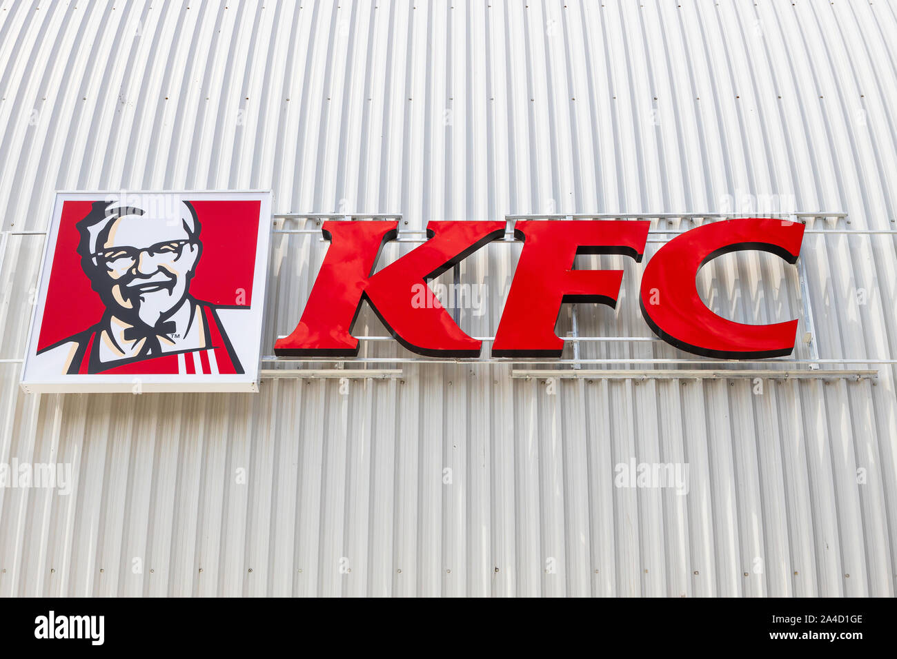 Minsk, Belarus - July 20, 2019: KFC fastfood restaurant logo on white ...