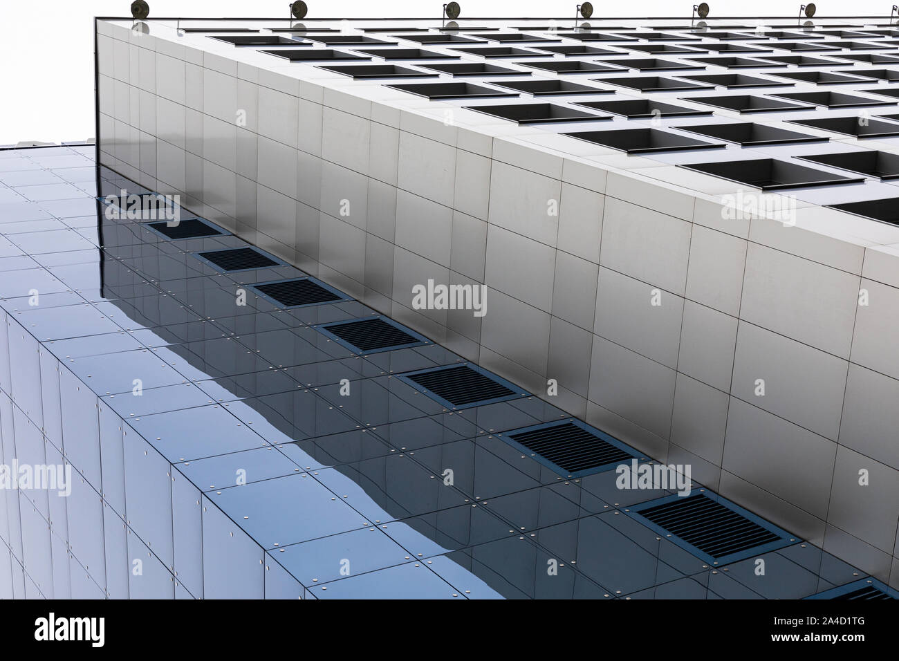 Exterior design of modern high apartment building, bottom view ...