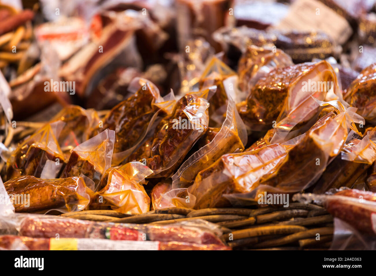 organic butcher booth on a market Stock Photo - Alamy