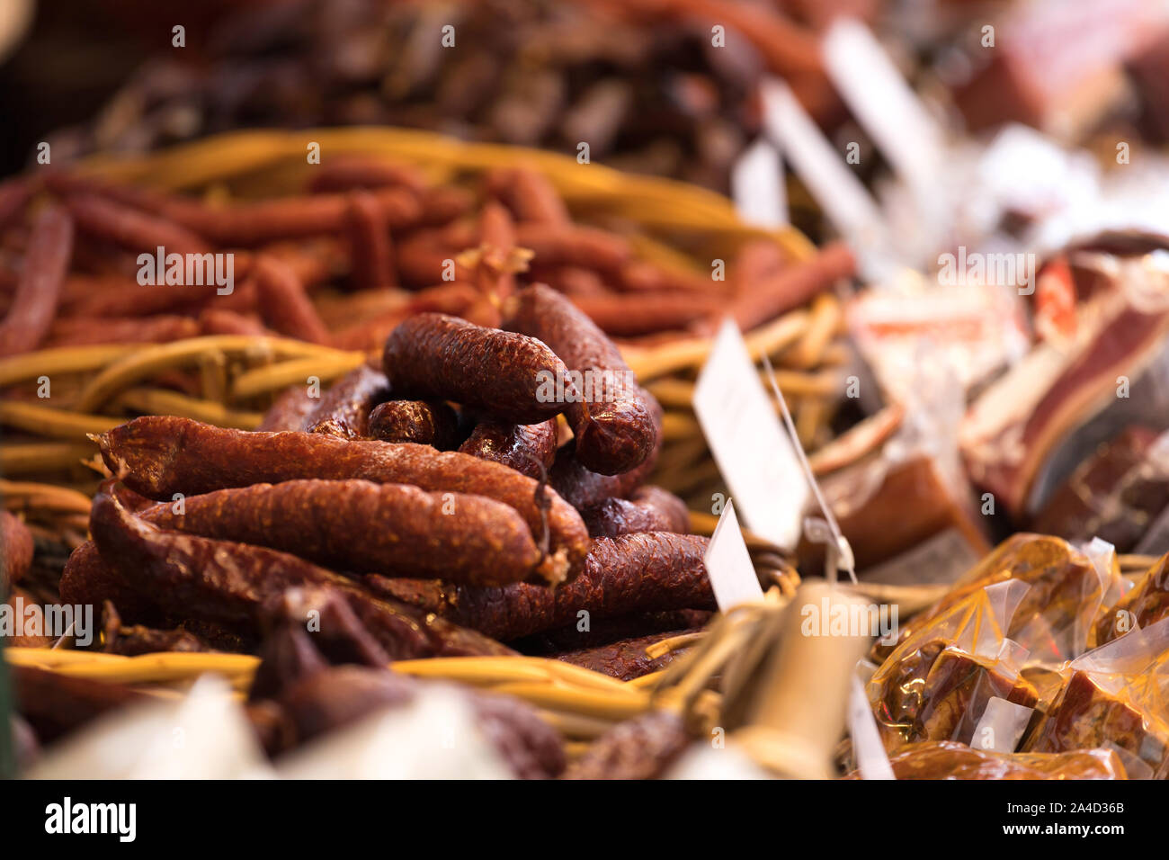 organic butcher booth on a market Stock Photo - Alamy