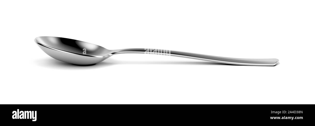 Side view of silver spoon on white background Stock Photo - Alamy