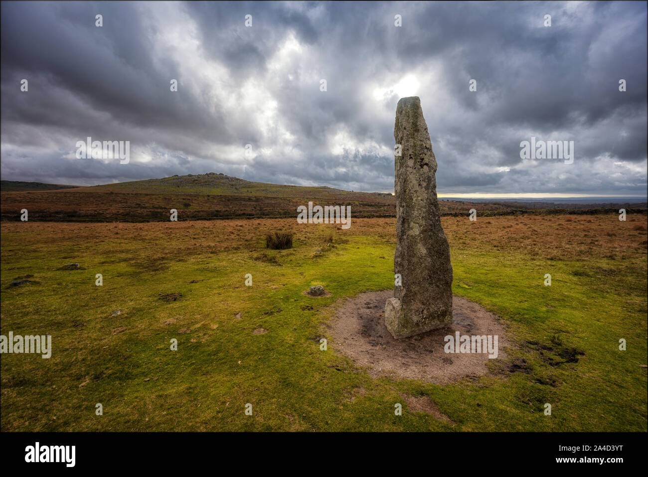 Standing stone at Merrivale Prehistoric Settlement, Dartmoor, Devon ...