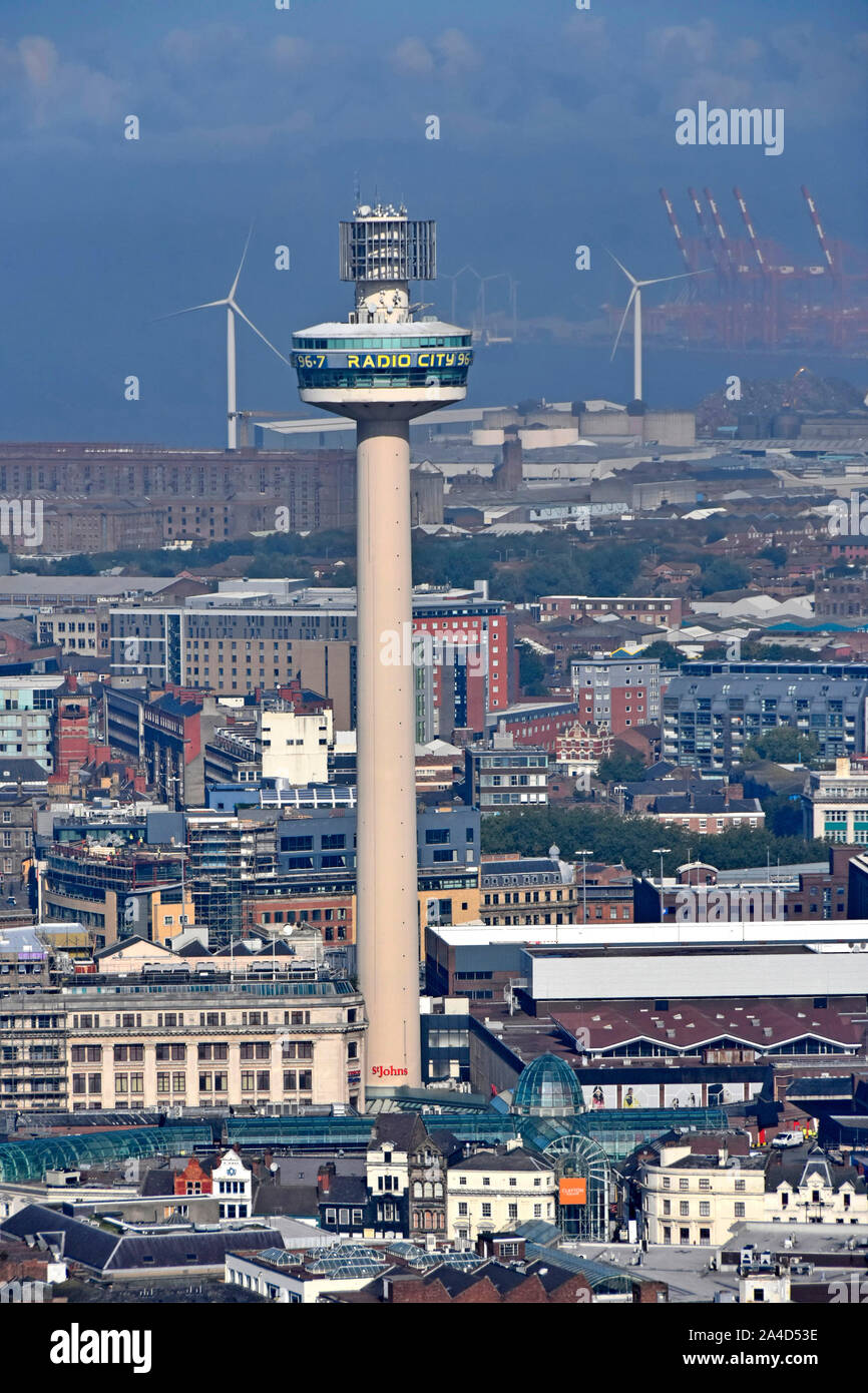 Liverpool Radio City Tower & observation deck aerial view of urban ...