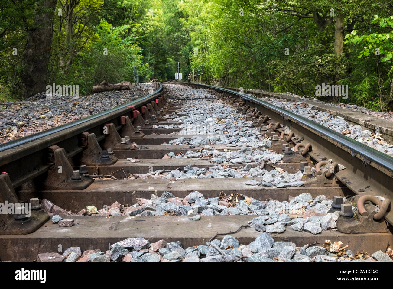 Close up detail of a single line railway track, Hope, Derbyshire ...