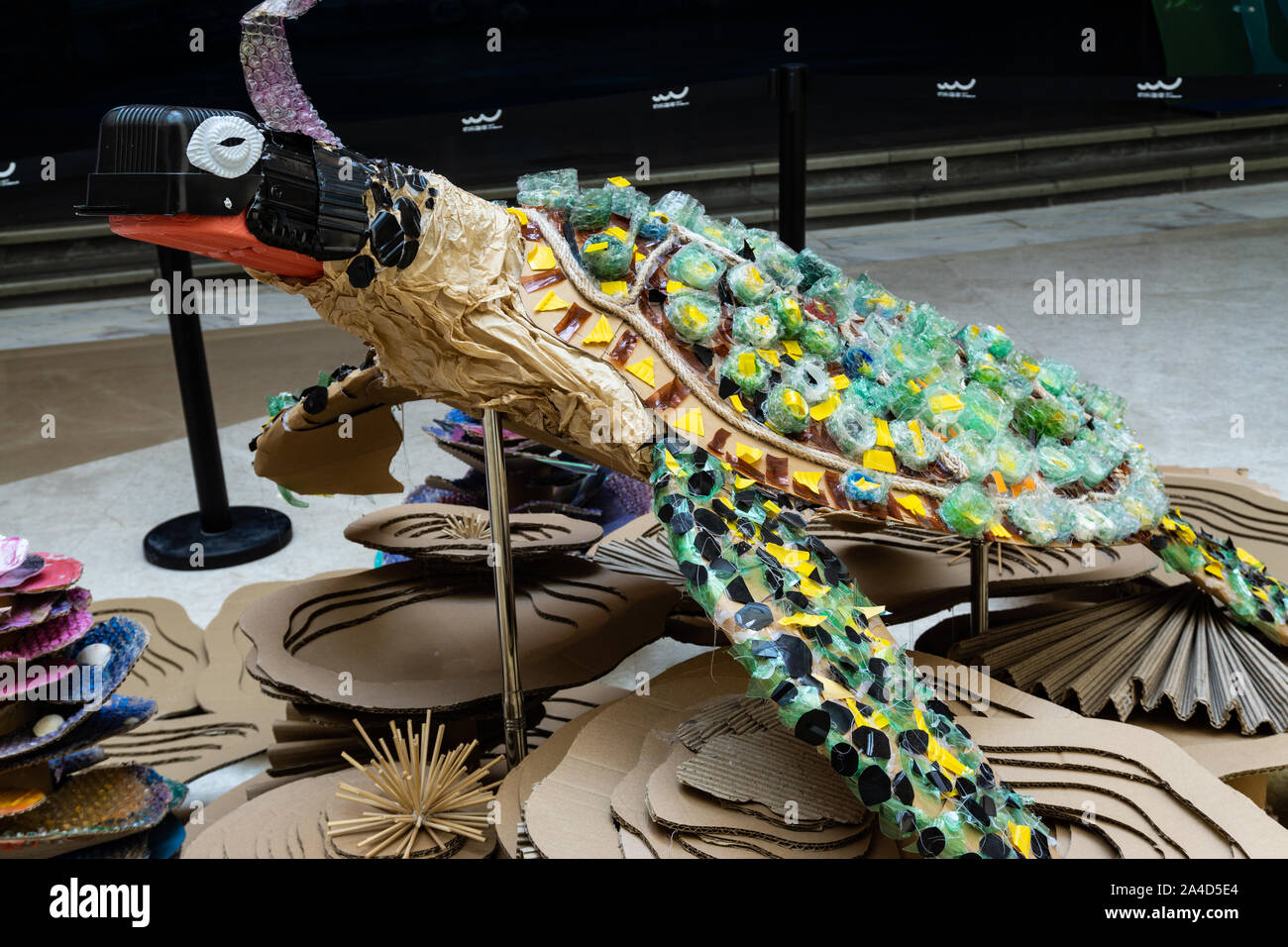 Plastic trash made into marine animals to show impact of plastic on ...