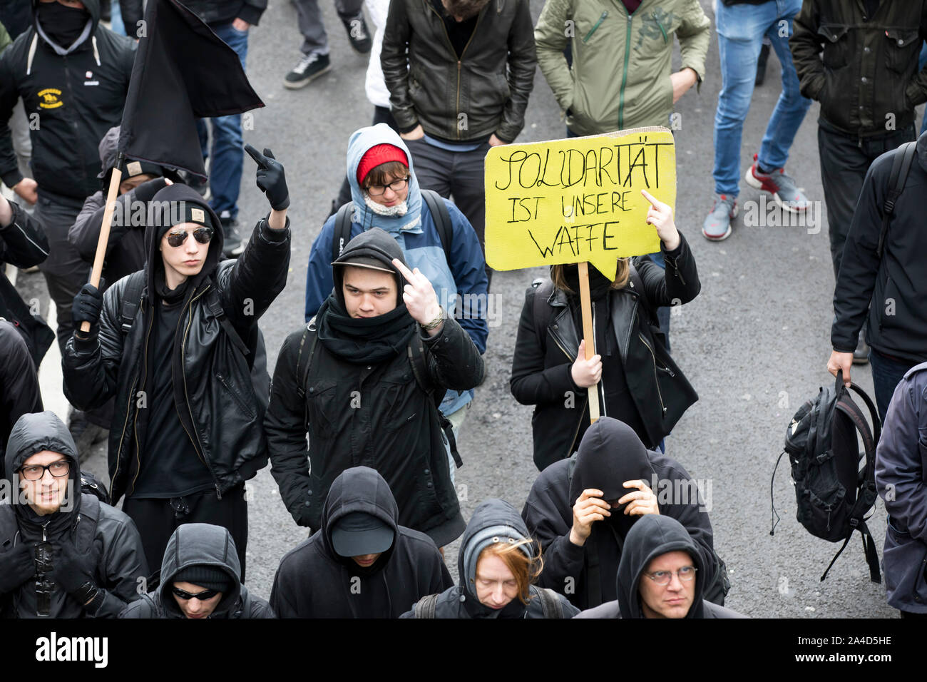 Partly masked demonstrators, the so-called Black Block, during protests ...
