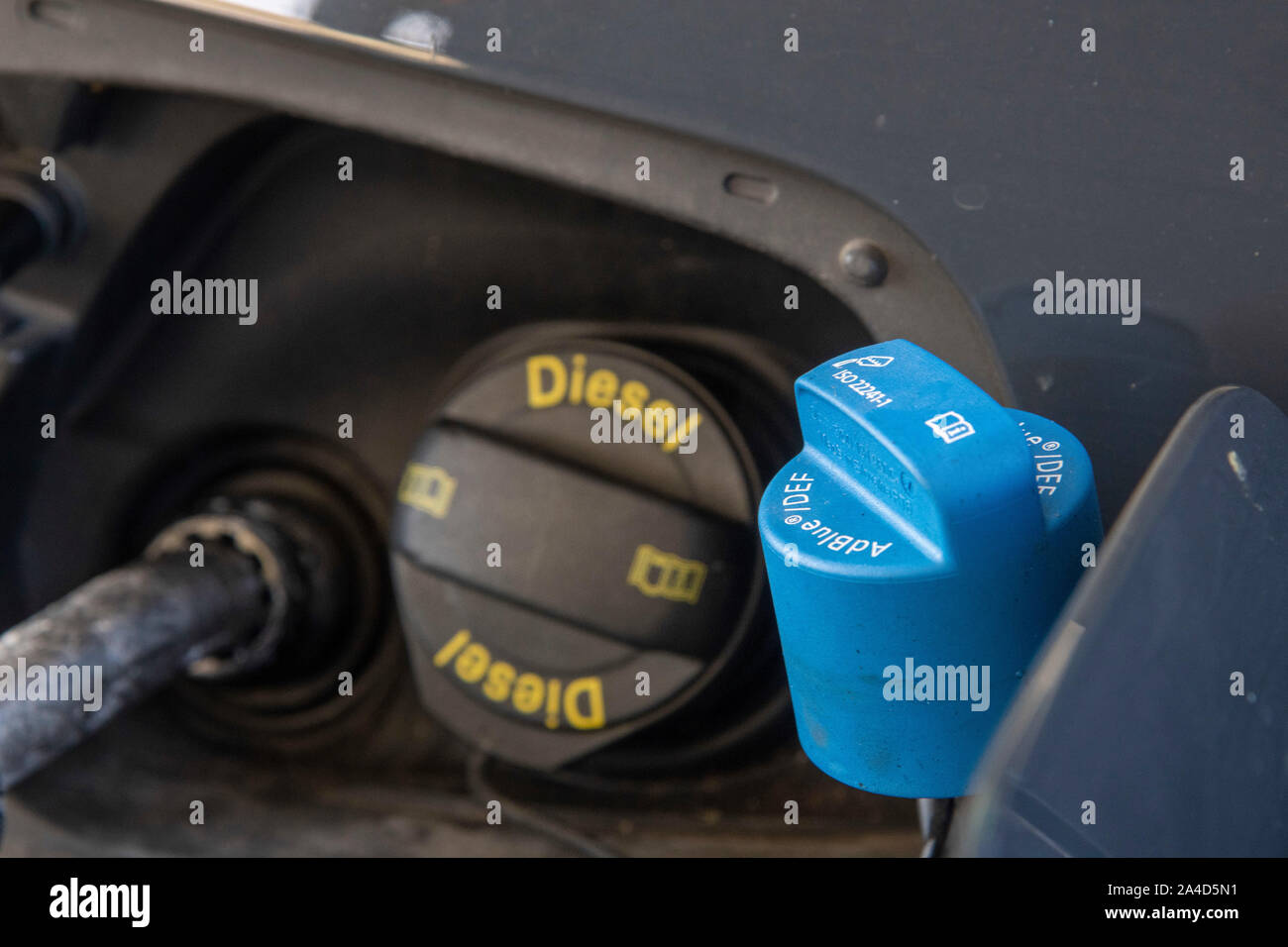 Augsburg, Germany. 11th Oct, 2019. The closure of the AdBlue tank can ...