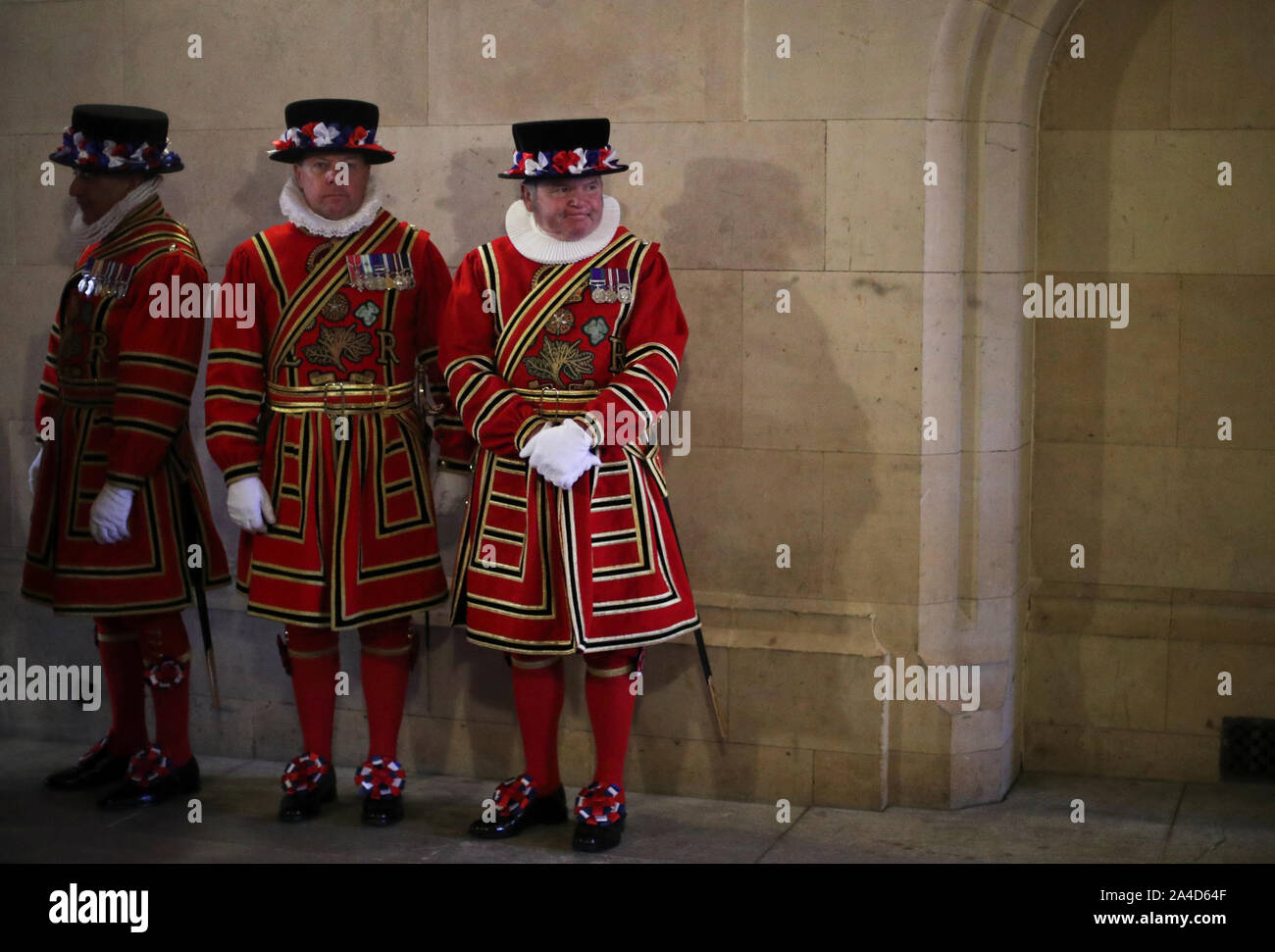 Members of the Yeoman Guard prepare at the Sovereign's entrance ahead ...