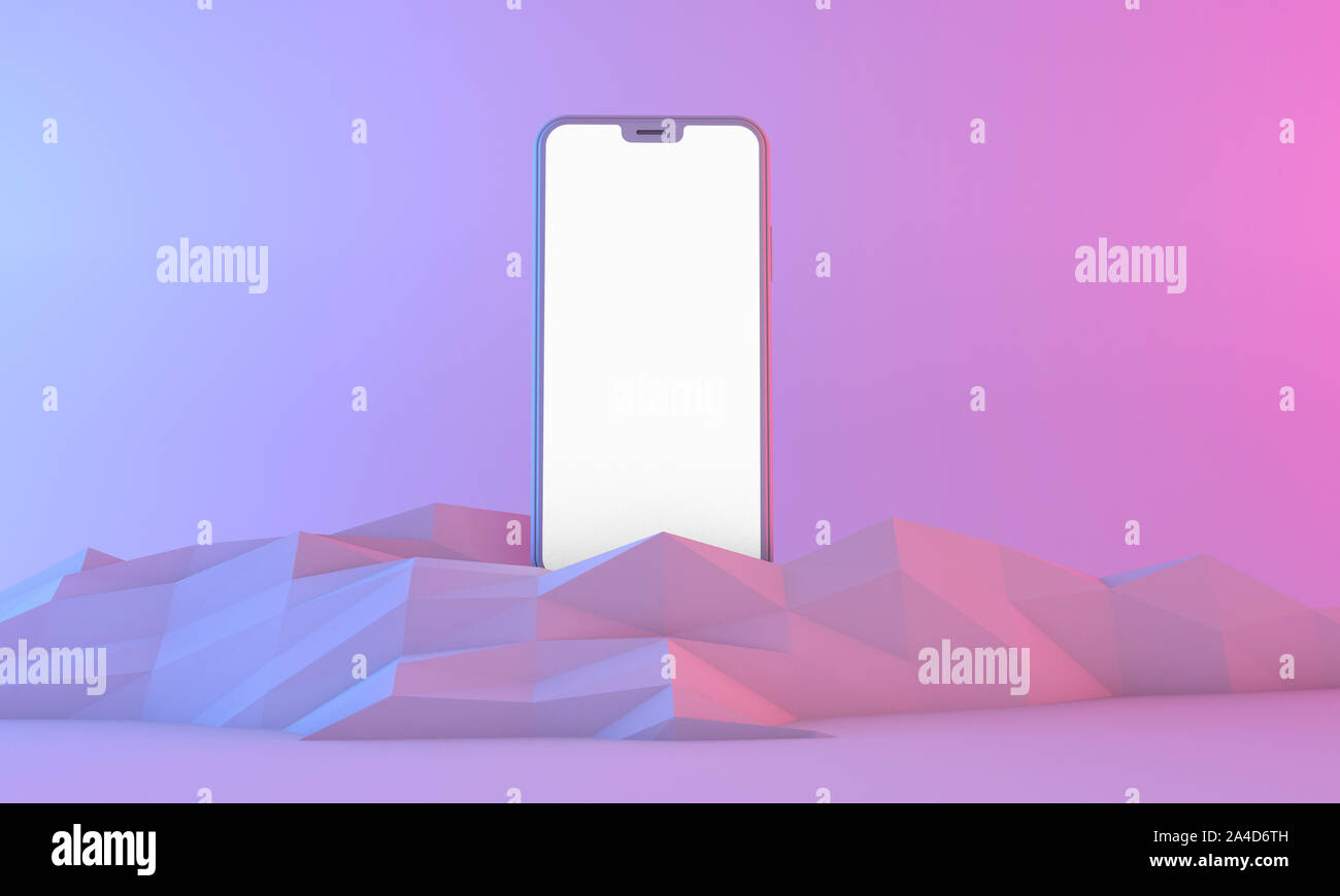 Smartphone mockup with blank white screen with neon lighting. 3D Render ...