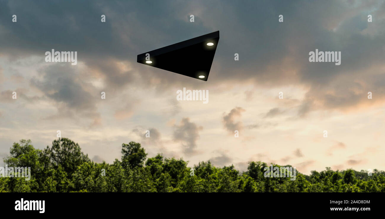 Triangular shaped ufo flying in the sky 3d illustration Stock Photo - Alamy