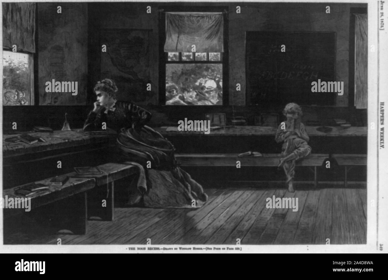 The noon recess [Teacher and boy reading Stock Photo - Alamy