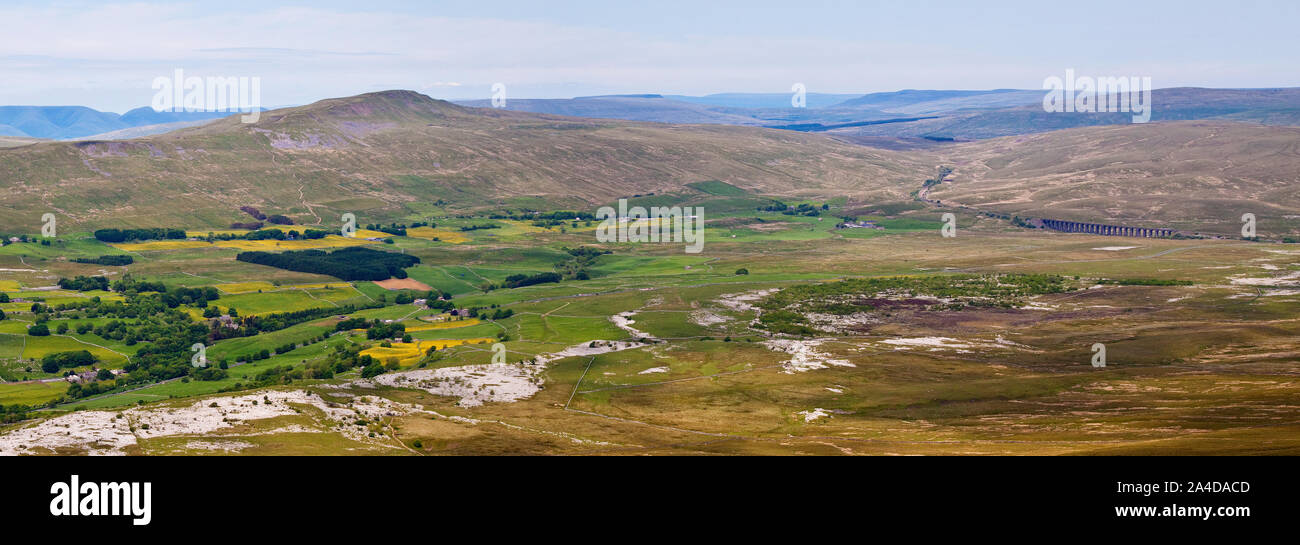 Panoramic view of Whernside peak and Ribblehead viaduct from ...