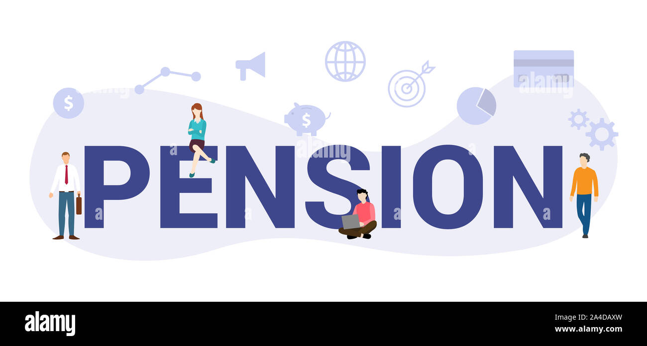 pension planning concept with big word or text and team people with ...