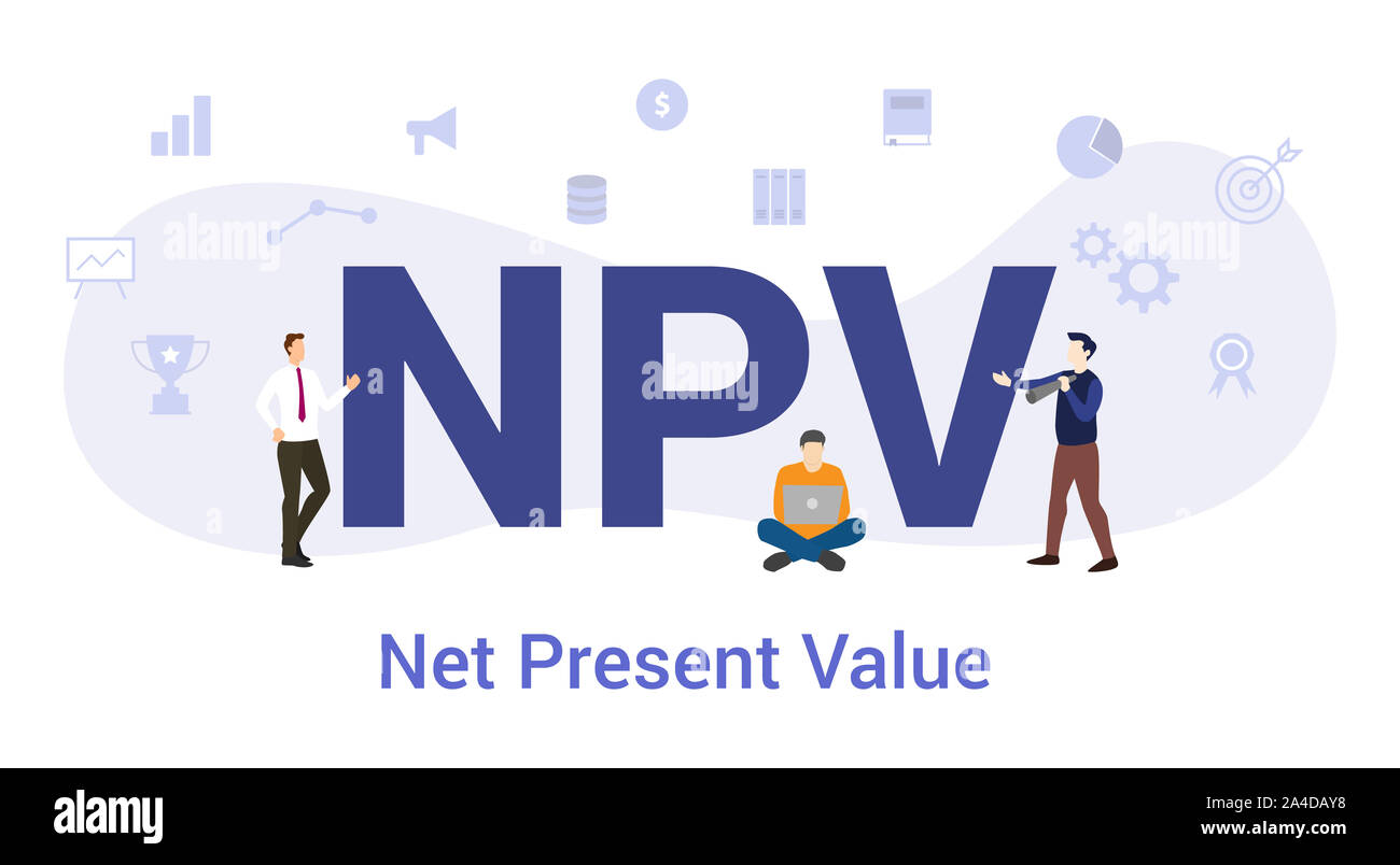 npv net present value concept with big word or text and team people ...