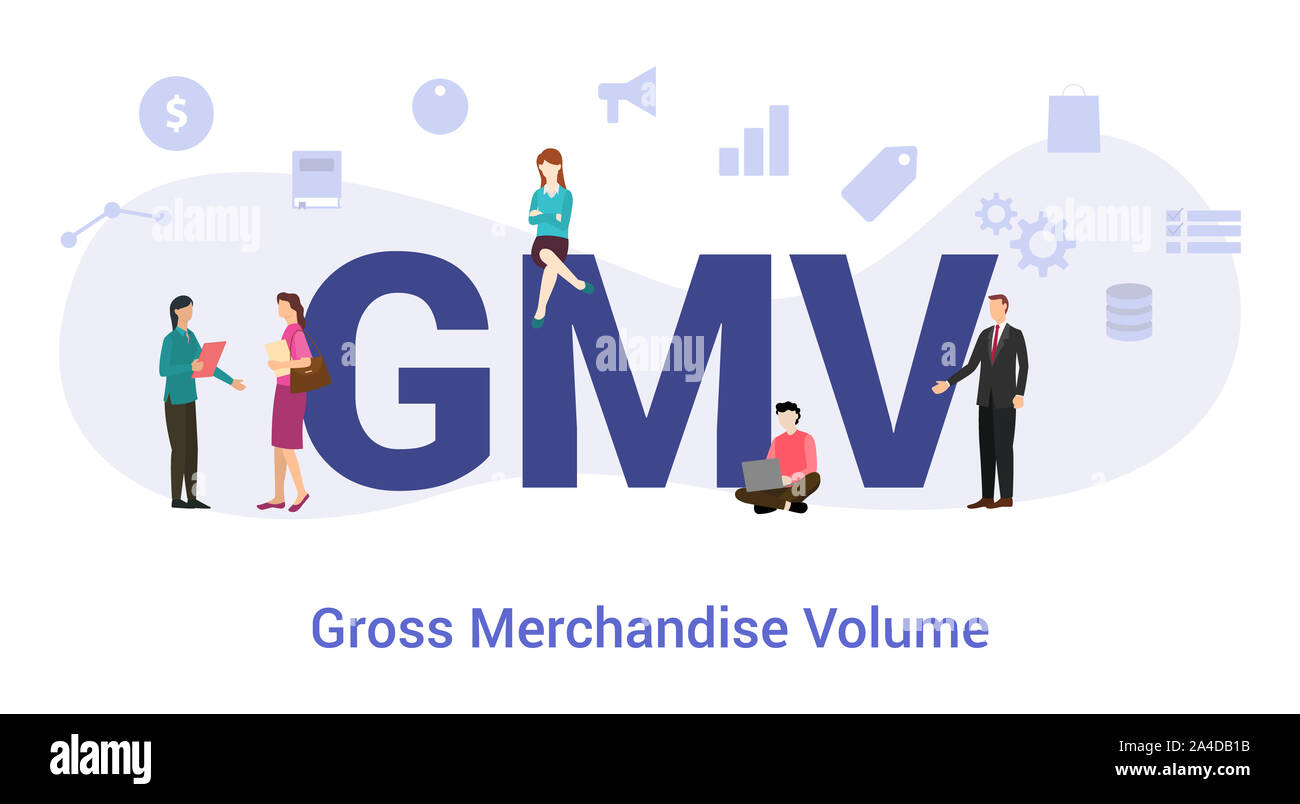 gmv gross merchandise volume concept with big word or text and team ...