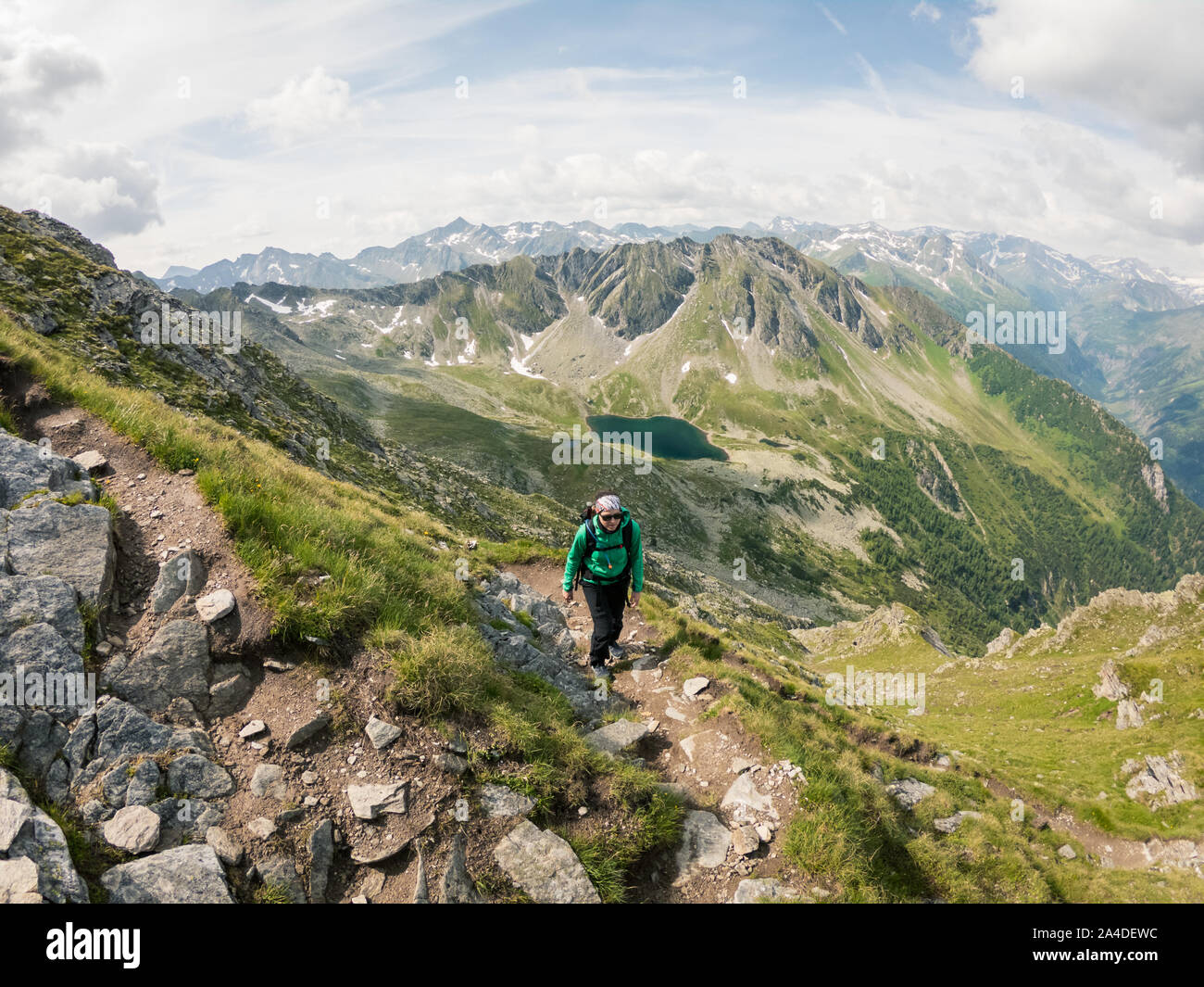 Woman hiking in the mountains, Austrian Alps, Bad Gastein, Salzburg ...