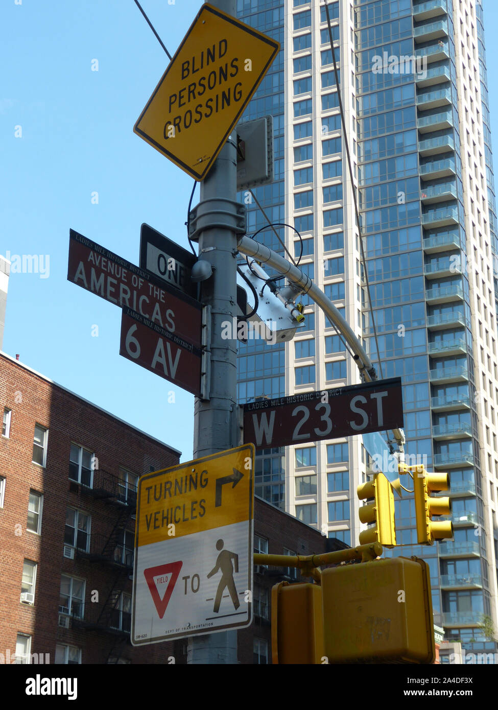 Road signs, Avenue of the Americas, New York, United States Stock Photo ...