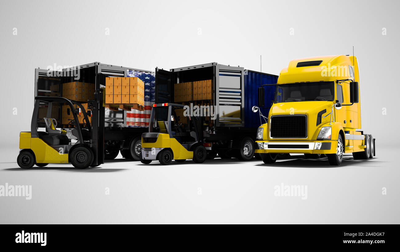 Modern concept of loading and unloading cargo from truck with paper ...