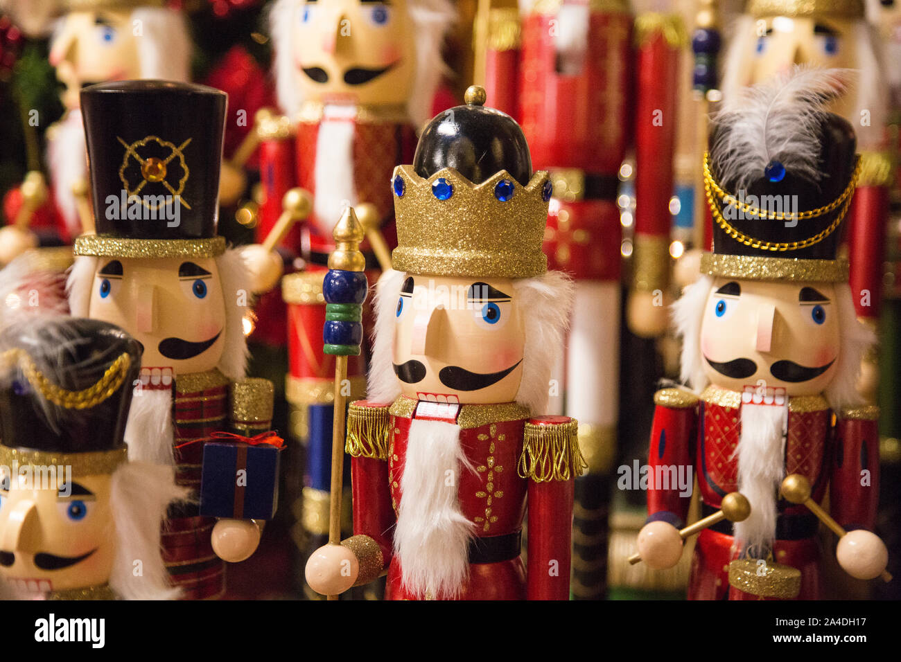 variants of a Christmas wooden nutcracker with red uniform mustache and ...