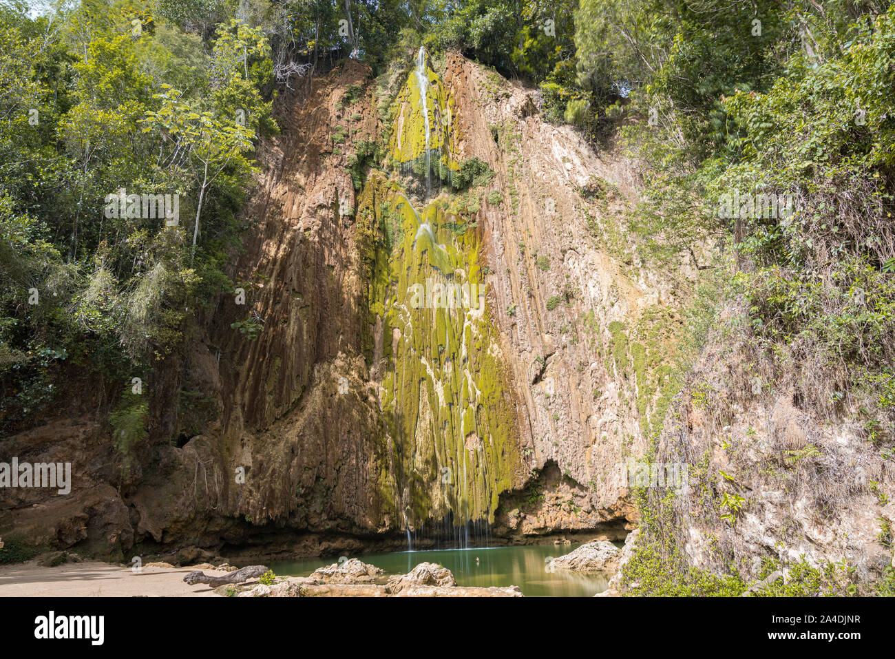 Panorama of the wonderful El Limon tropical waterfall with a lot of ...