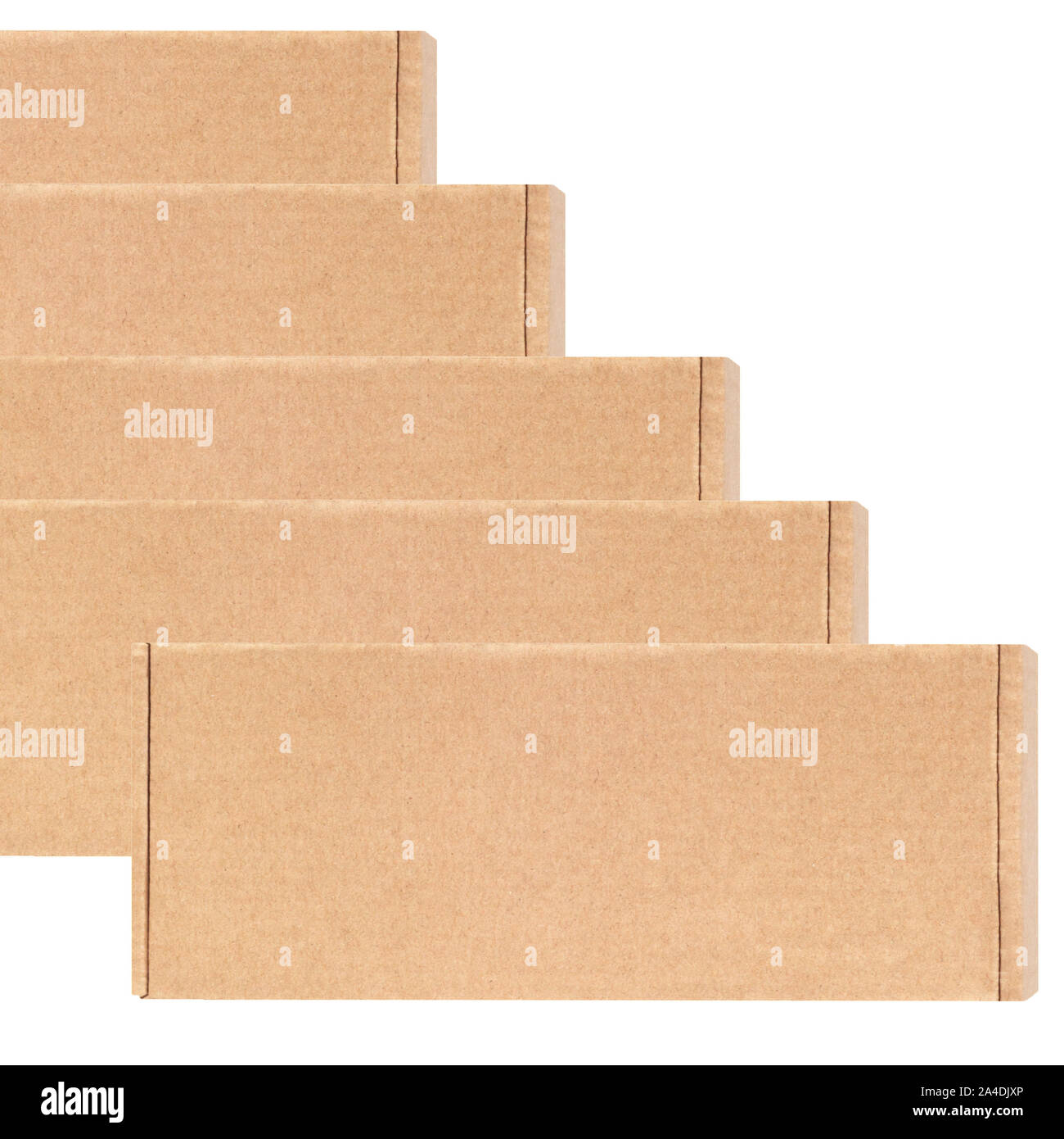 Cardboard boxes are the same located in a row diagonally. Isolated on a ...