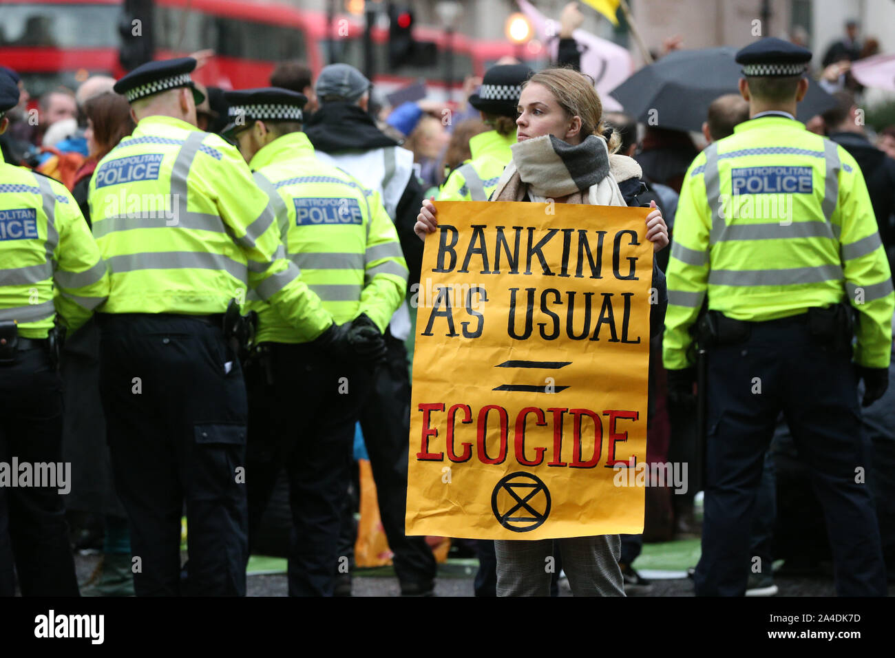 Protesters block the road outside Mansion House in the City of London ...