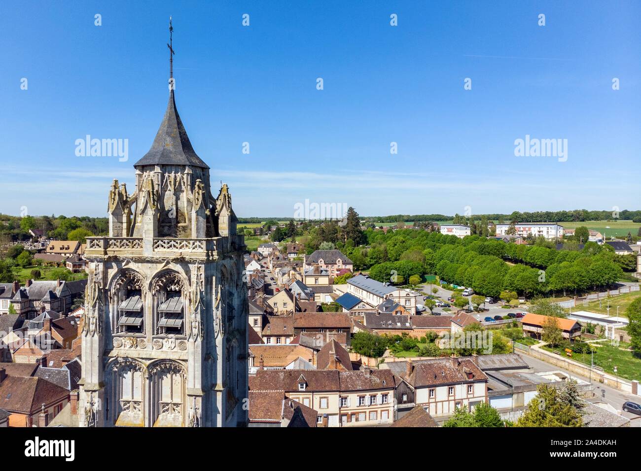 BELL TOWER OF THE SAINT-GERMAIN CHURCH, AERIAL VIEW OF THE TOWN OF ...