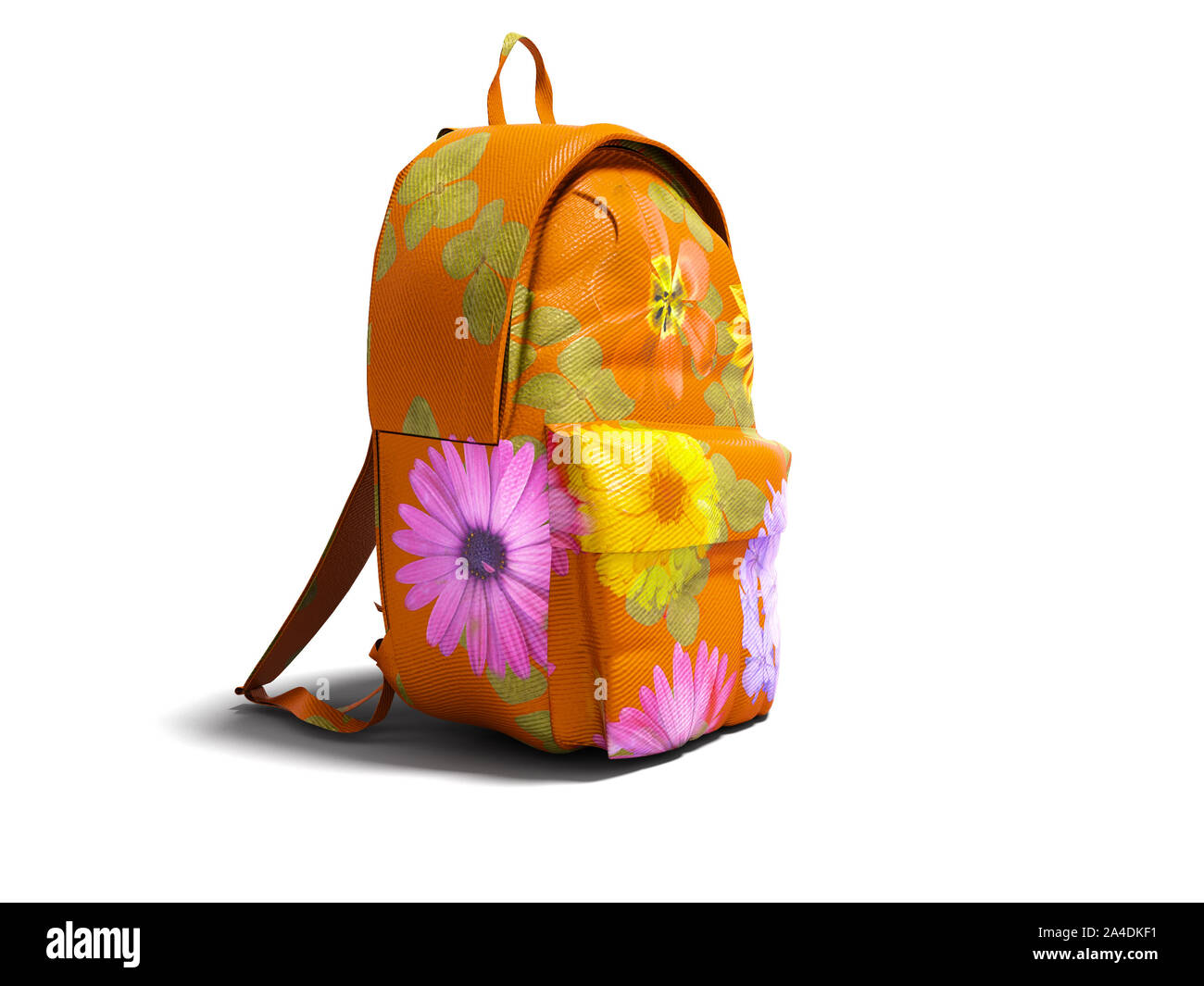Modern orange backpack in school for girl and teenager with flowers ...
