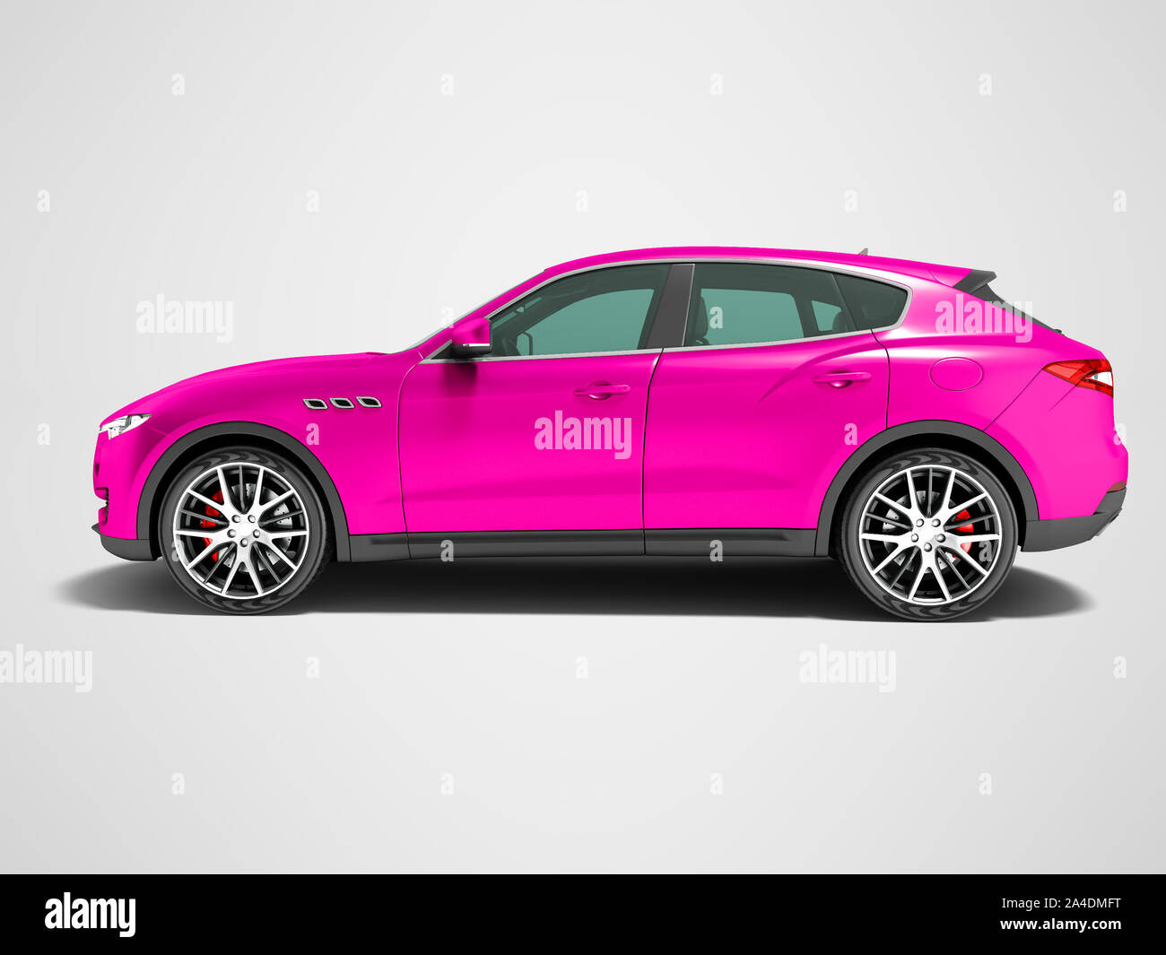 Modern pink car crossover for business trips side view 3D render on ...