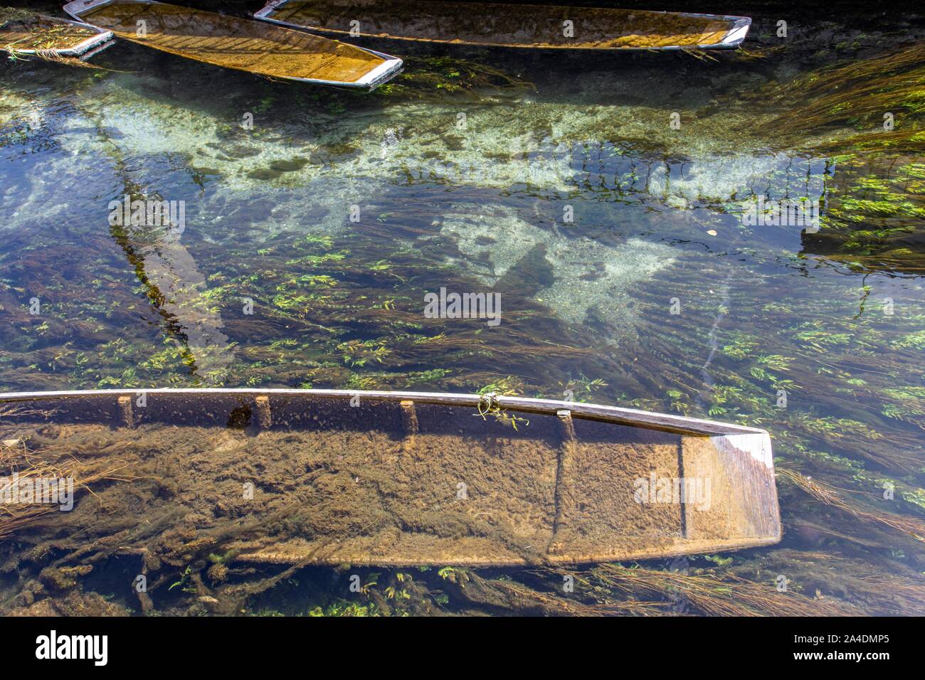 TRADITIONAL FLAT-BOTTOMED BOATS AT THE BOTTOM OF THE RIVER, ISLE-SUR-LA ...