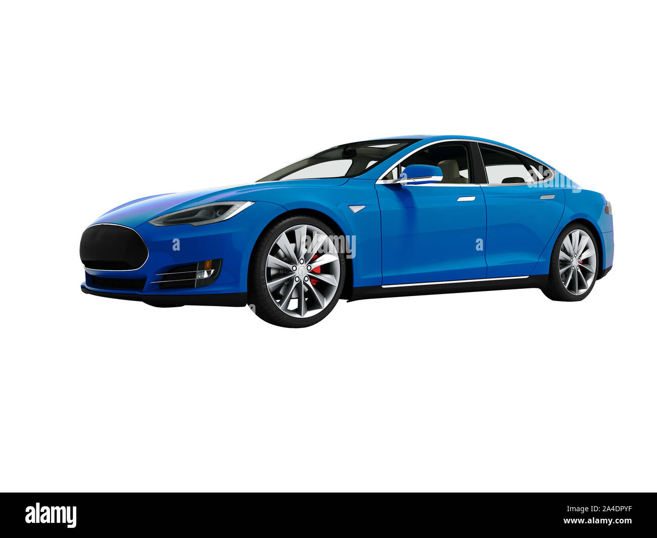 Modern blue electric car for travel isolated 3d render on white ...